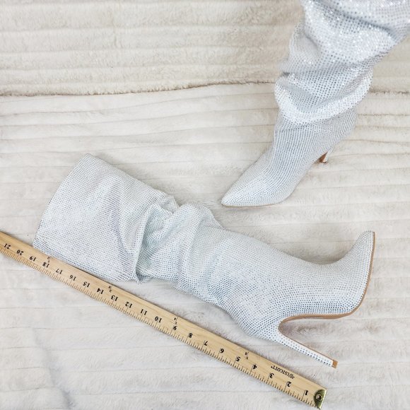 Berness | Shoes | Radiant White Rhinestone High Heel Slouch Scrunch ...